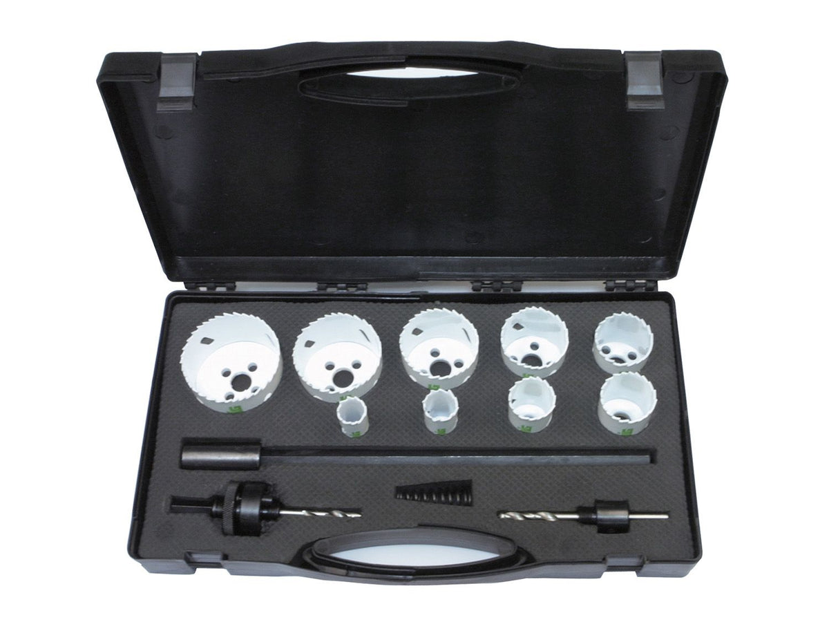 Coffret de trépan bimétal. Inclus: 9 trépans, 2 arbres, et 1 18988 ...